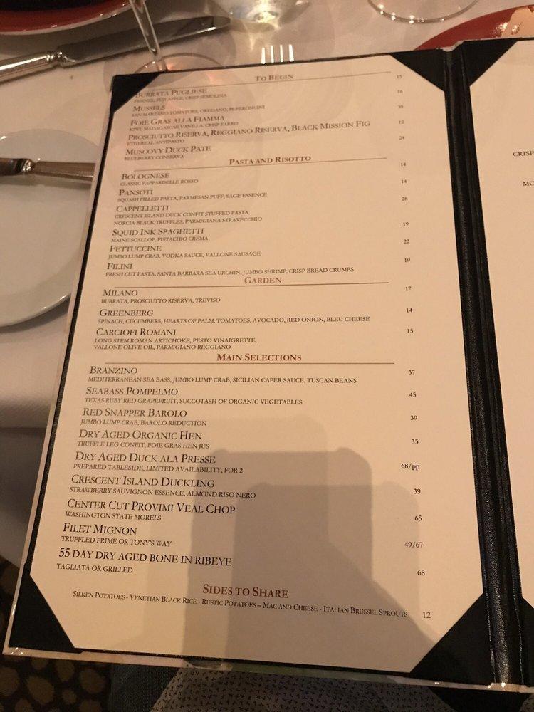 Menu at Vallone Restaurant, Houston