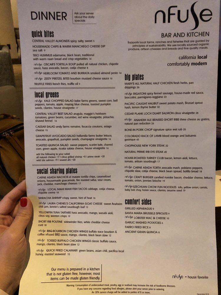 Menu at nFuse Restaurant, Bar & Lounge, Anaheim