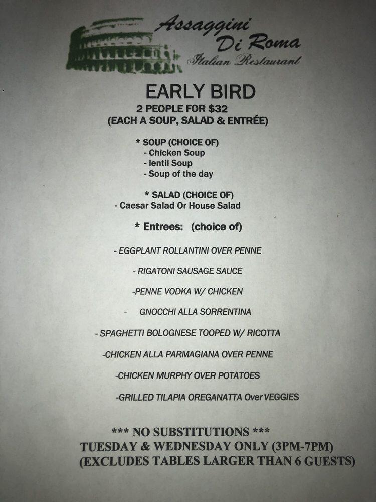 Menu at Assaggini Di Roma restaurant, Hazlet