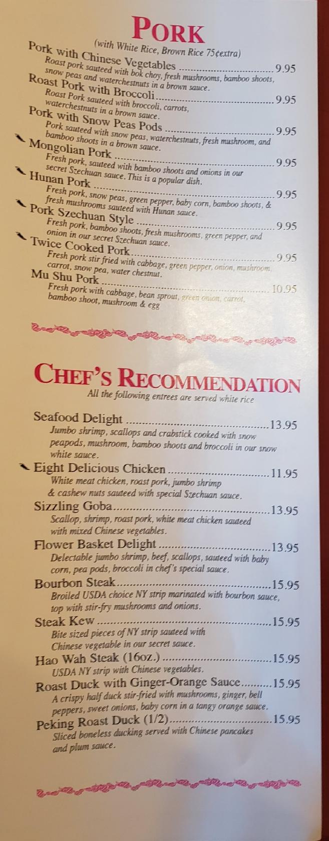 Carta de Hao Wah Chinese Restaurant, Pinellas Park