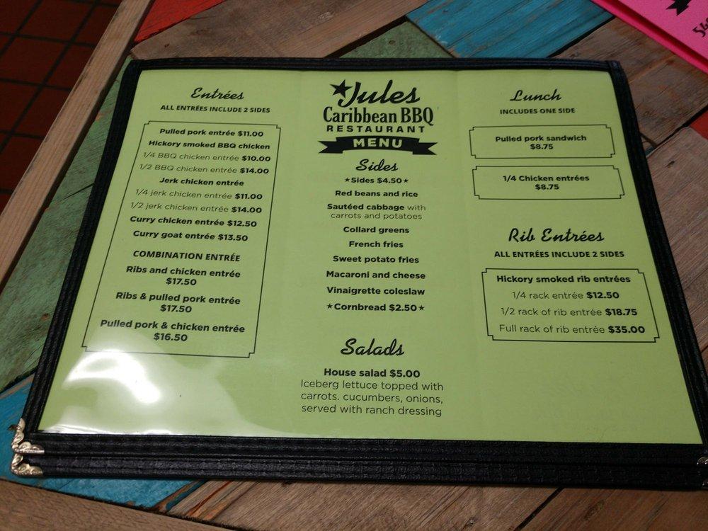 Menu at Jules Caribbean BBQ, Waterford, Charles Town Pike