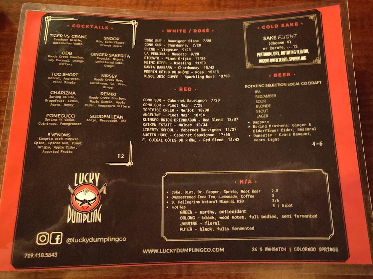 Menu at Lucky Dumpling restaurant, Colorado Springs