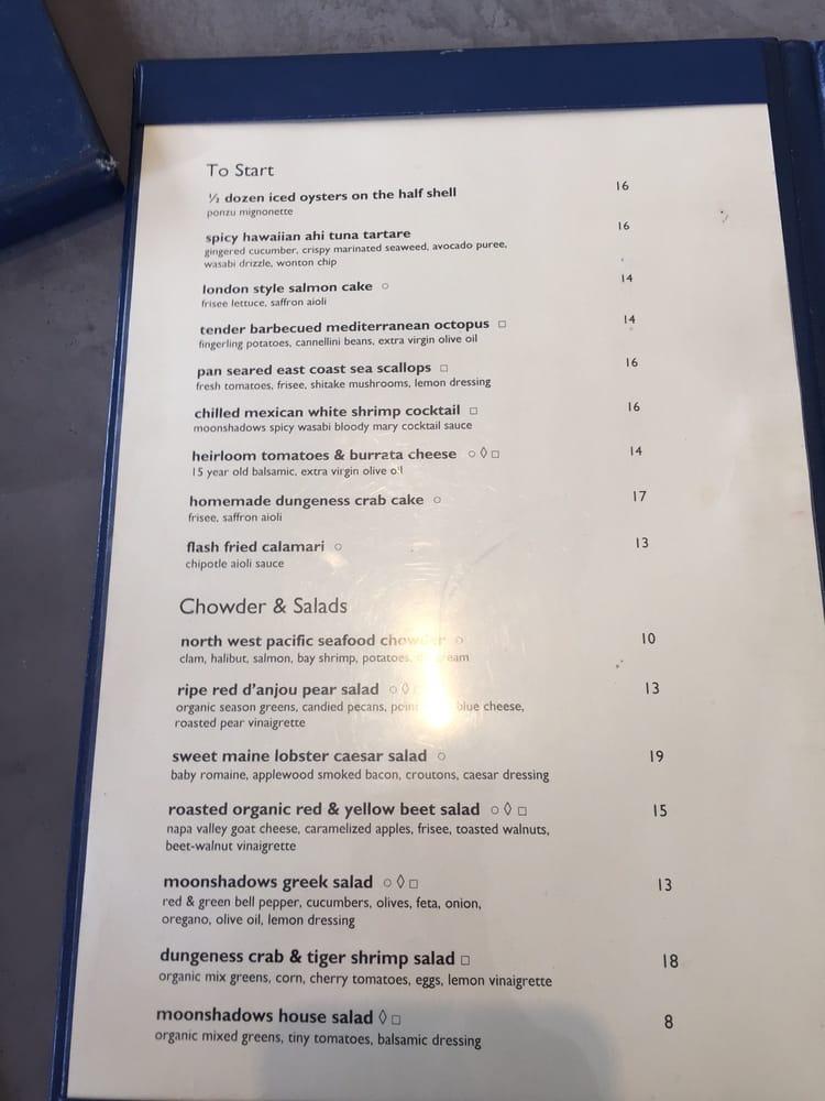 Menu at Moonshadows Malibu pub & bar, Malibu