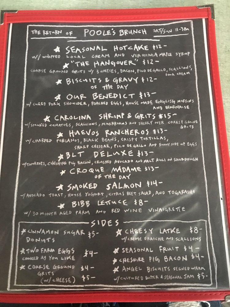 Menu at Poole's restaurant, Raleigh