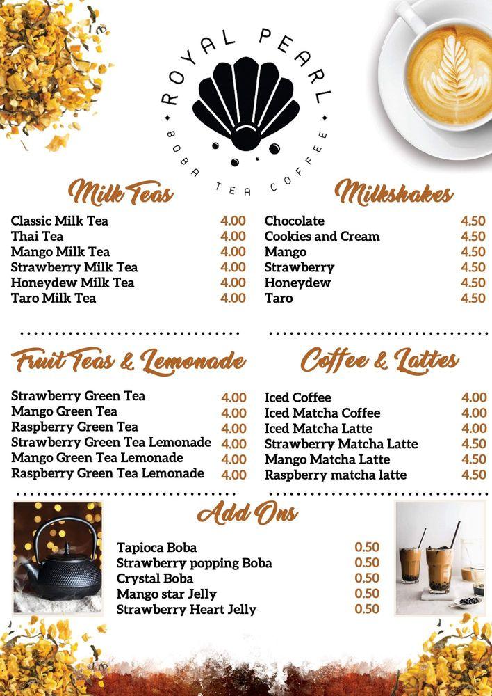 Menu at Royal pearl tea, Lemon Grove