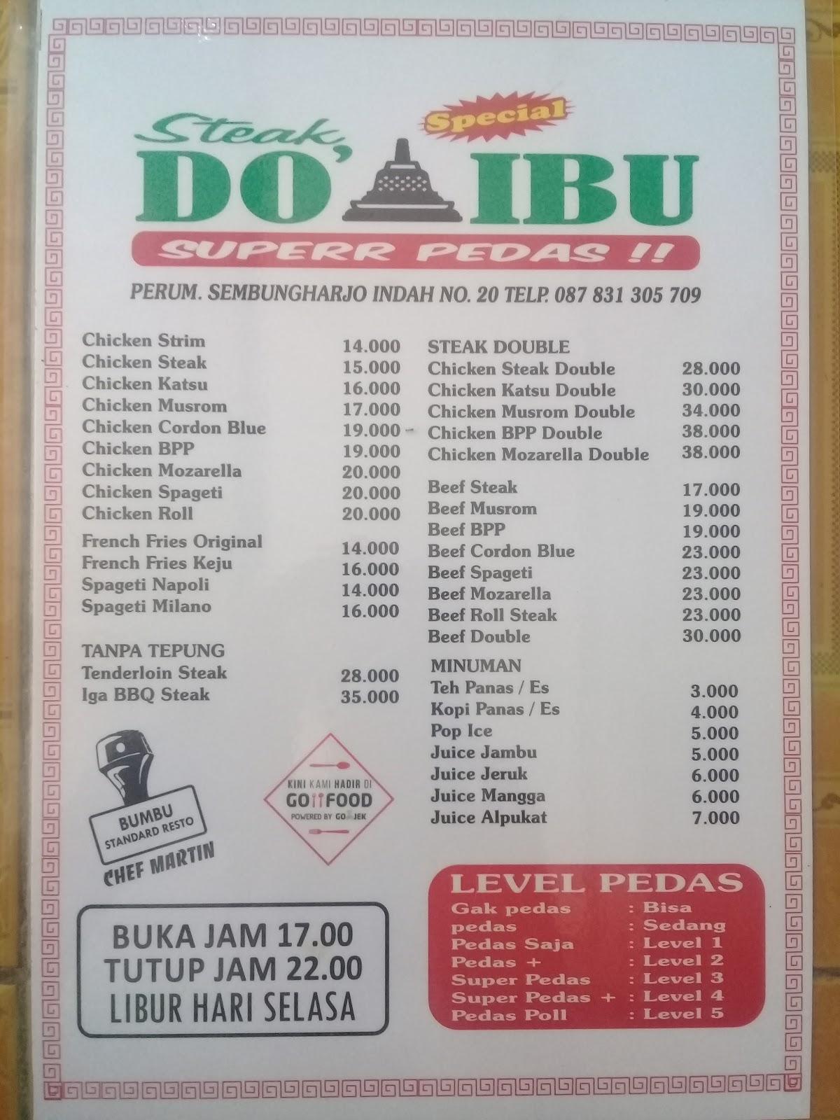 Menu at Steak Do'a Ibu, Semarang