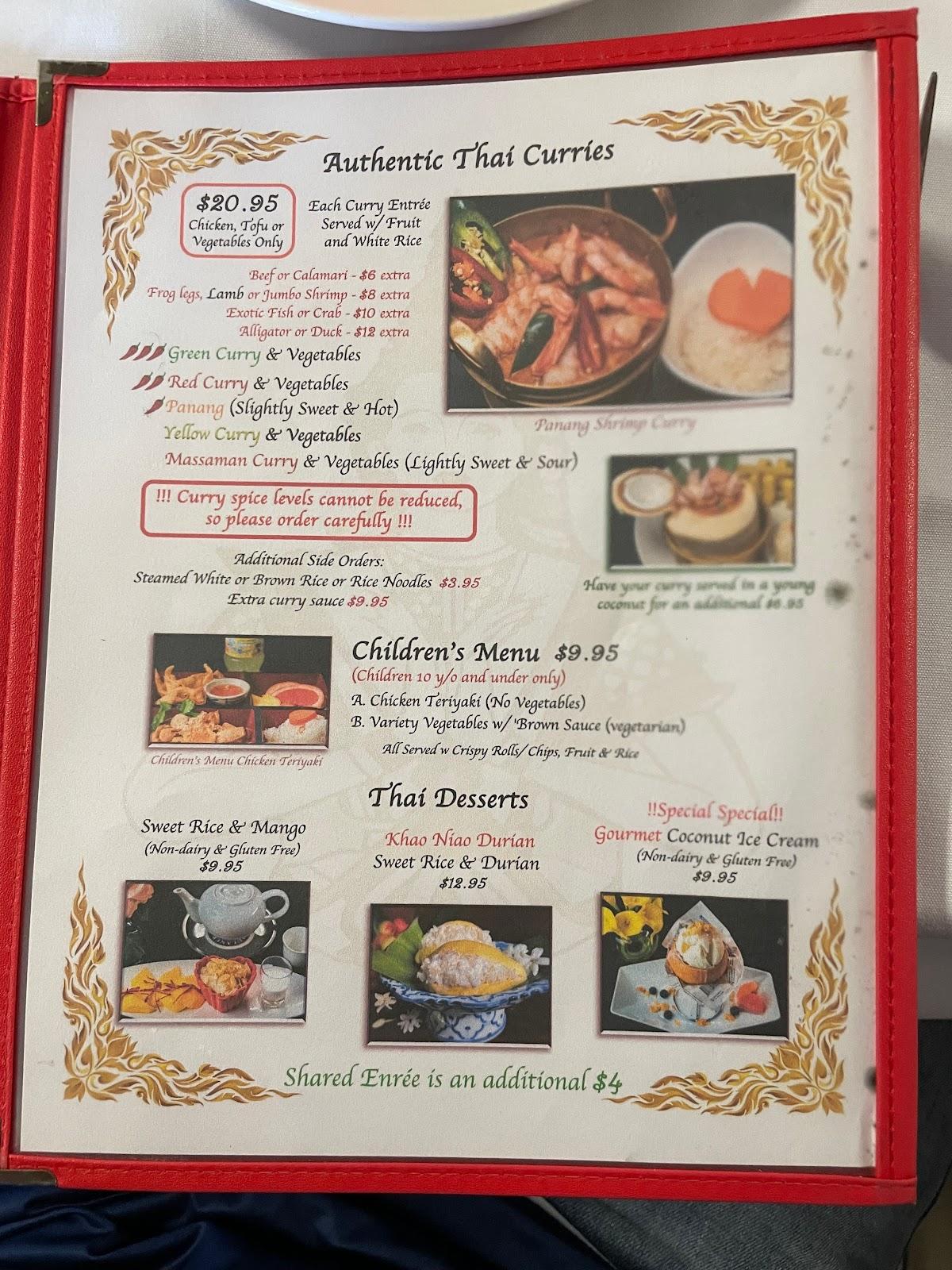 Menu at Thai Spice restaurant, Corpus Christi, 523 N Water St