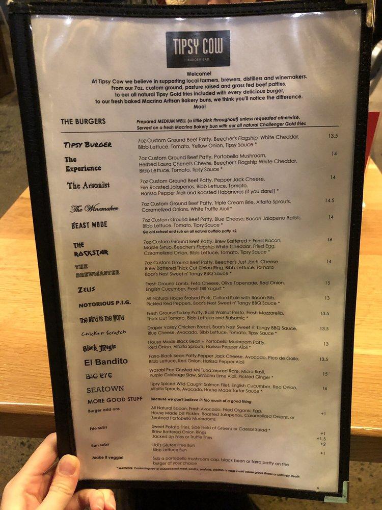 Menu at Tipsy Cow - Woodinville pub & bar, Woodinville
