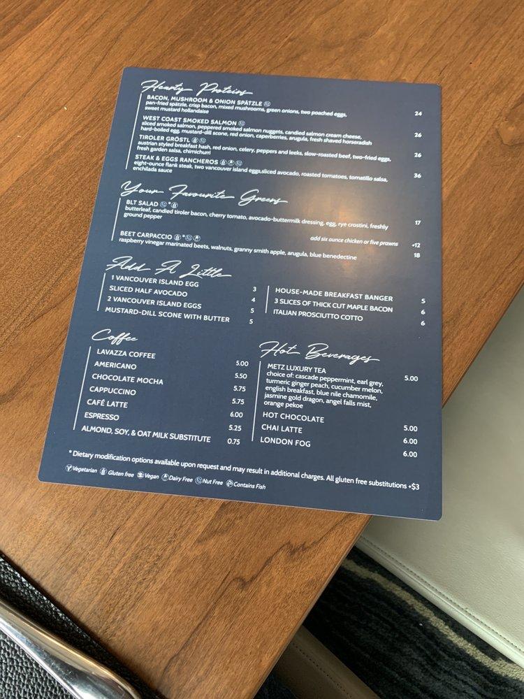Menu at Villa Eyrie Resort restaurant, Malahat