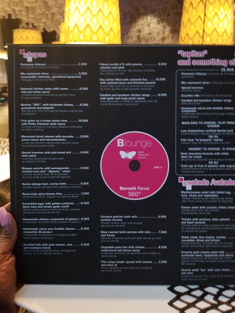Menu at B Lounge pub & bar, Barcelona, Rambla del Raval