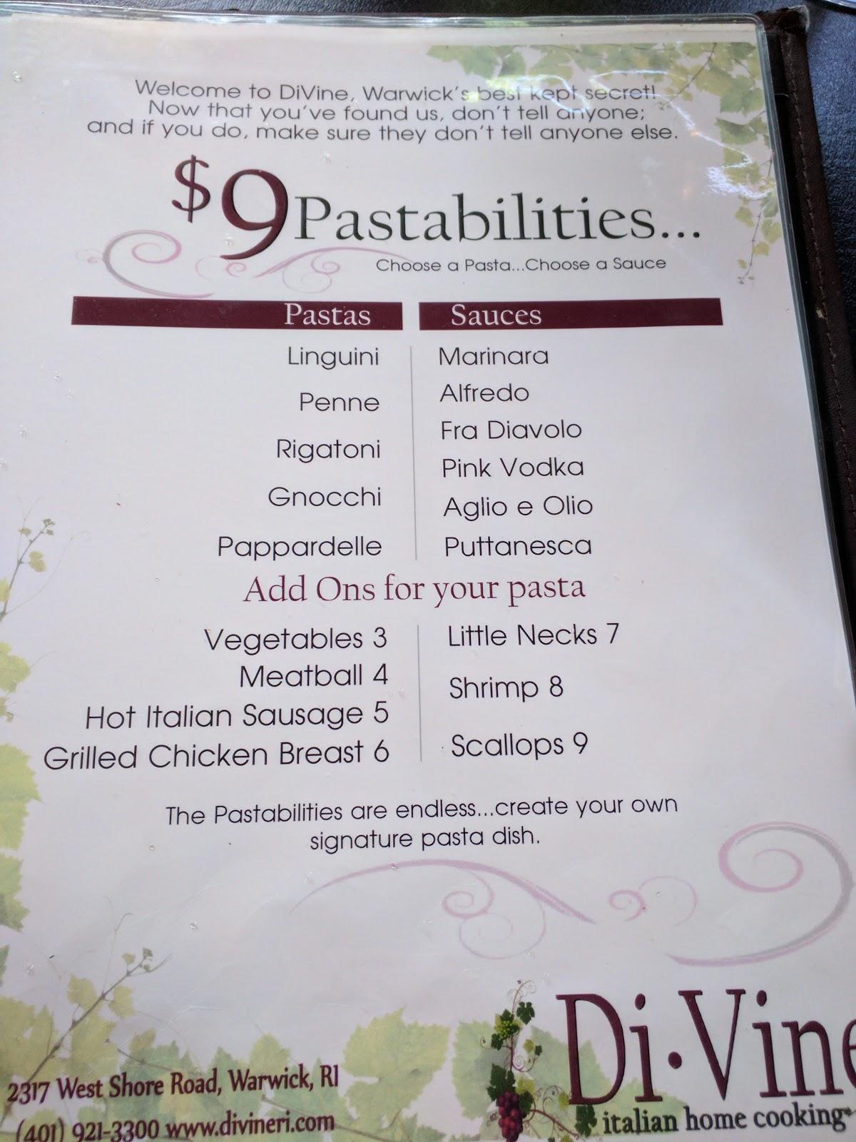 Menu at DiVine Italian Bistro pizzeria, Warwick