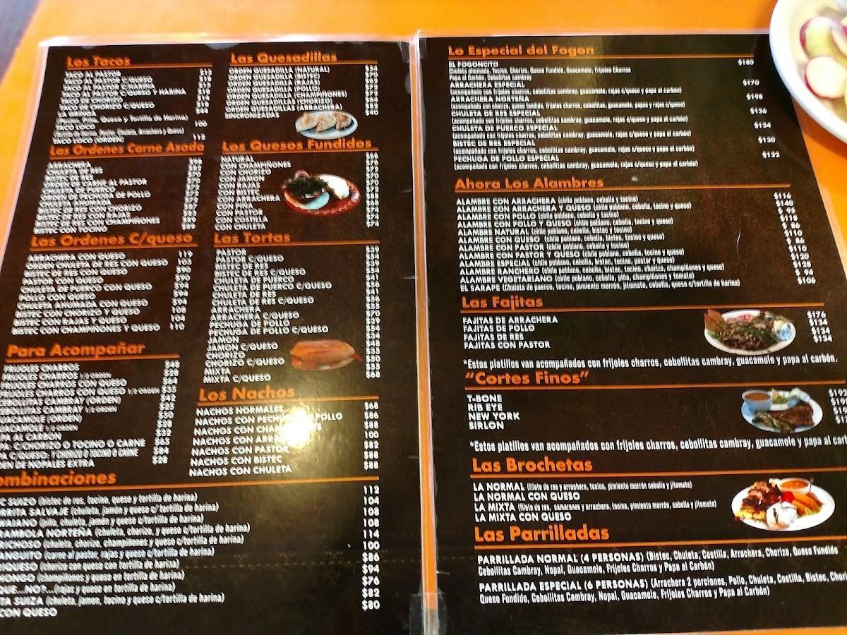 Menu at El Fogón restaurant, Playa del Carmen, Av. Constituyentes