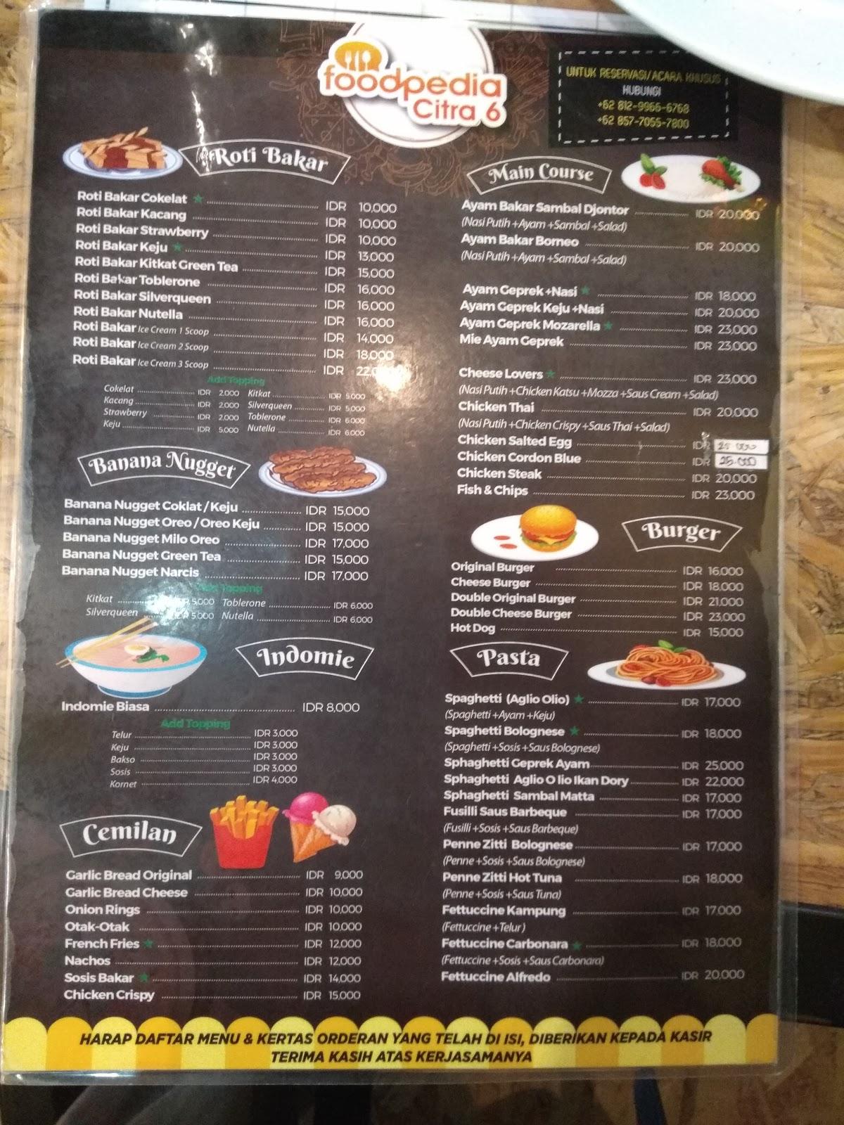 Menu at Foodpedia Citra 6 restaurant, West Jakarta