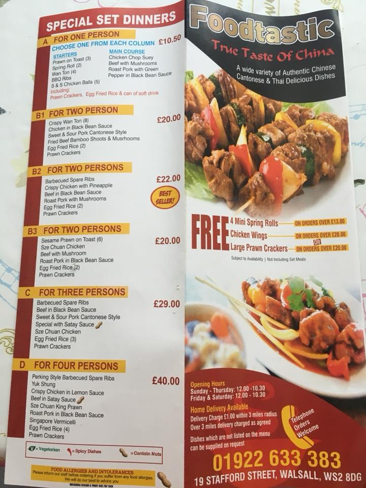 Carta del restaurante Food Tastic, Walsall