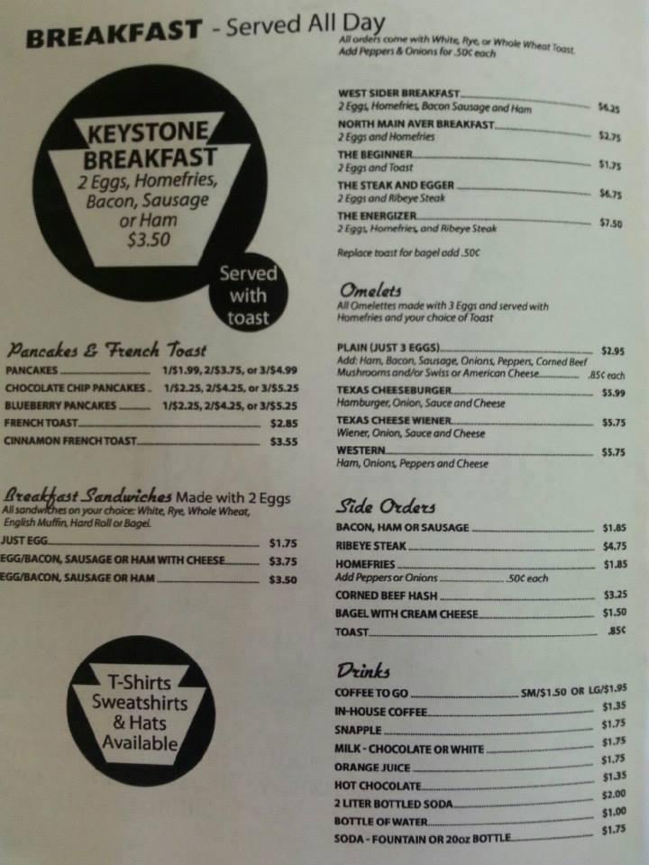 Menu at Keystone restaurant, Scranton