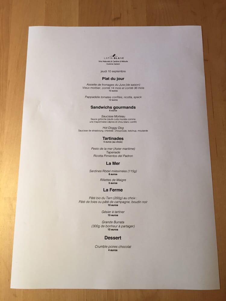 Menu at Le Lapin Blanc pub & bar, Paris