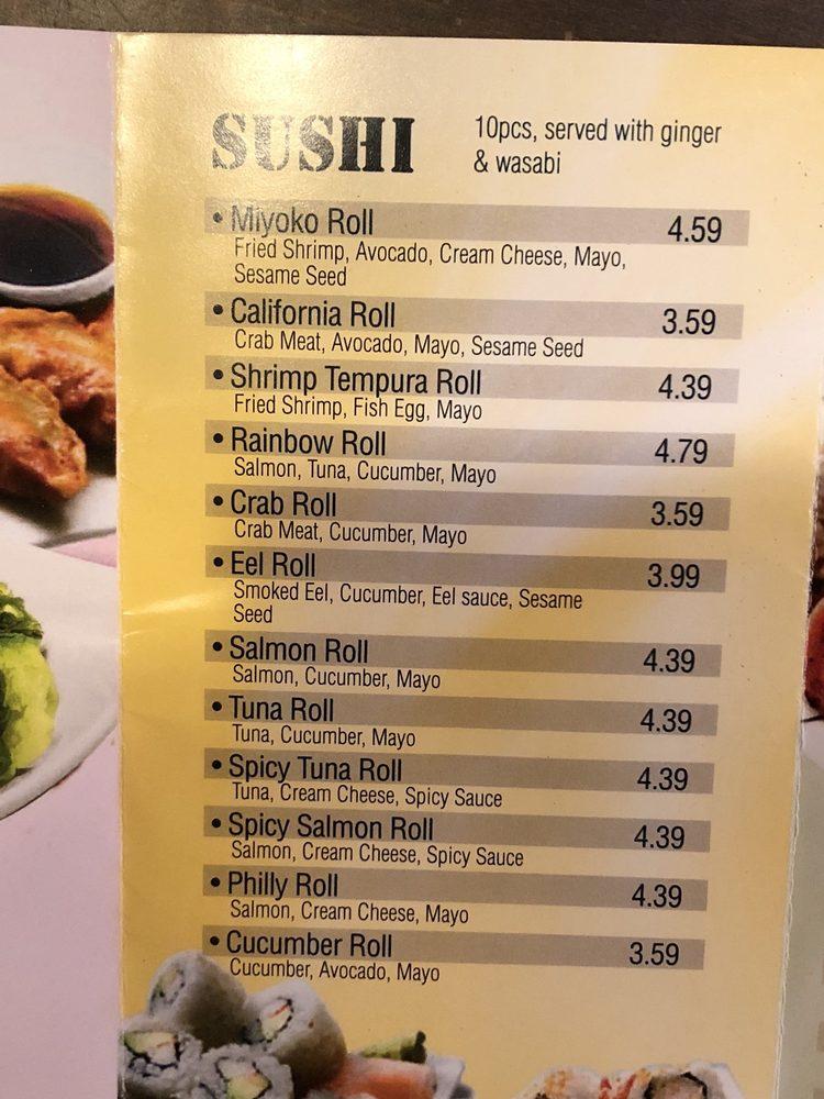 Menu at Miyoko Japanese Steakhouse, Travelers Rest