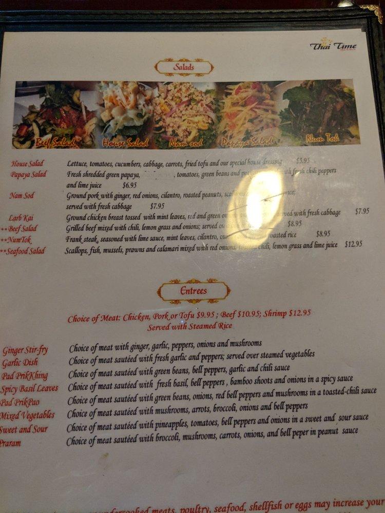 Carta del restaurante Thai Time, McDonough