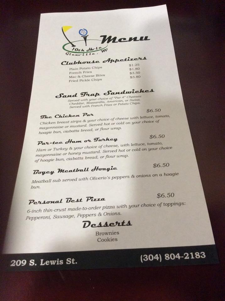 Menu at 10Th Hole pub & bar, Glenville
