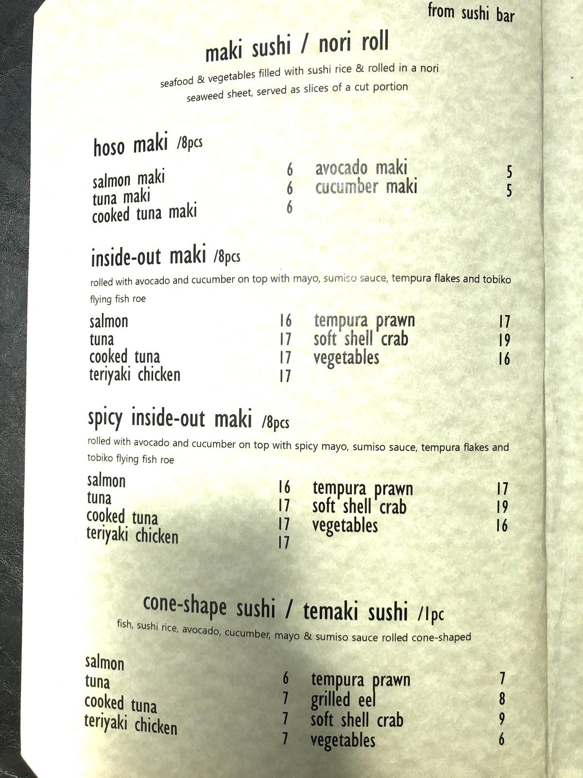 Menu at AKABA JAPANESE RESTAURANT, Brighton
