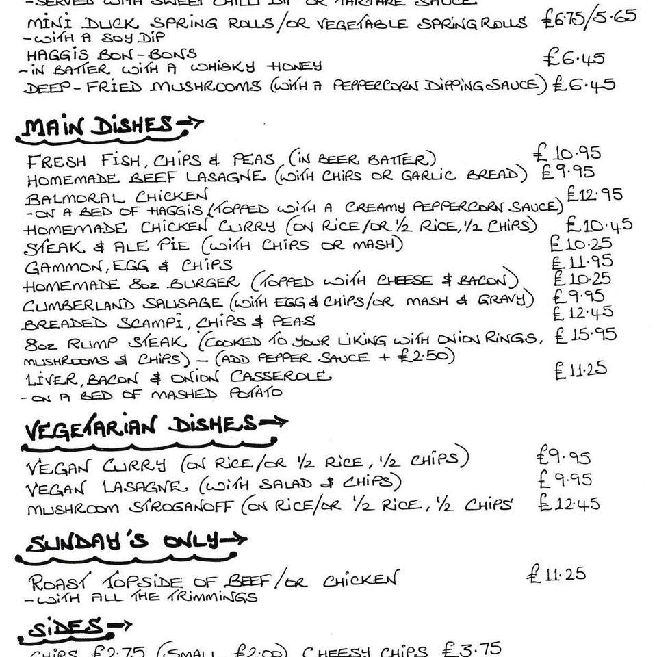 Menu at Blacksmiths Arms pub & bar, Brampton