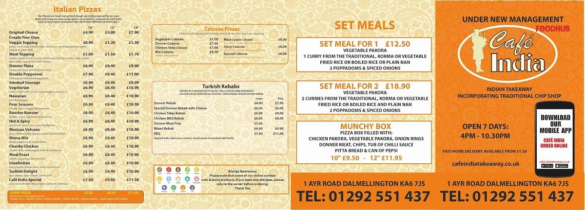 Menu at Cafe India, Dalmellington