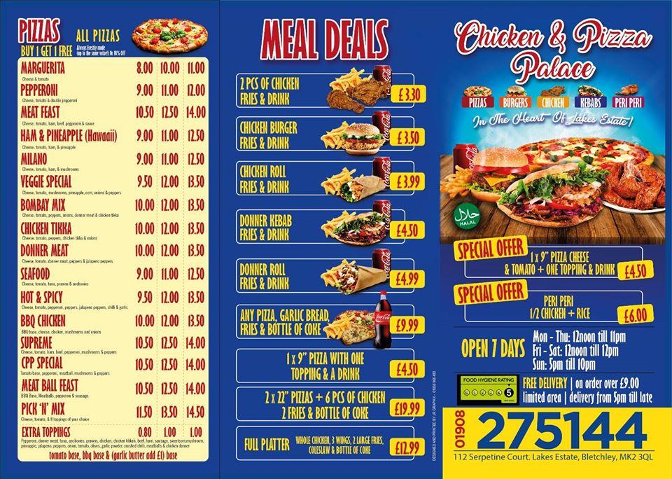 Menu at Chicken & Pizza Palace pizzeria, Woughton on the Green