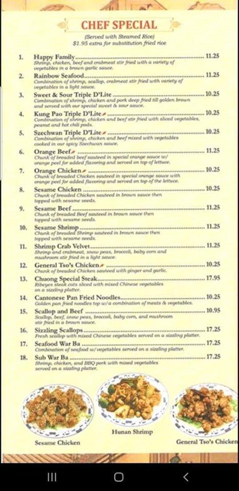 Menu at Chuong Garden Chinese Restaurant, Independence