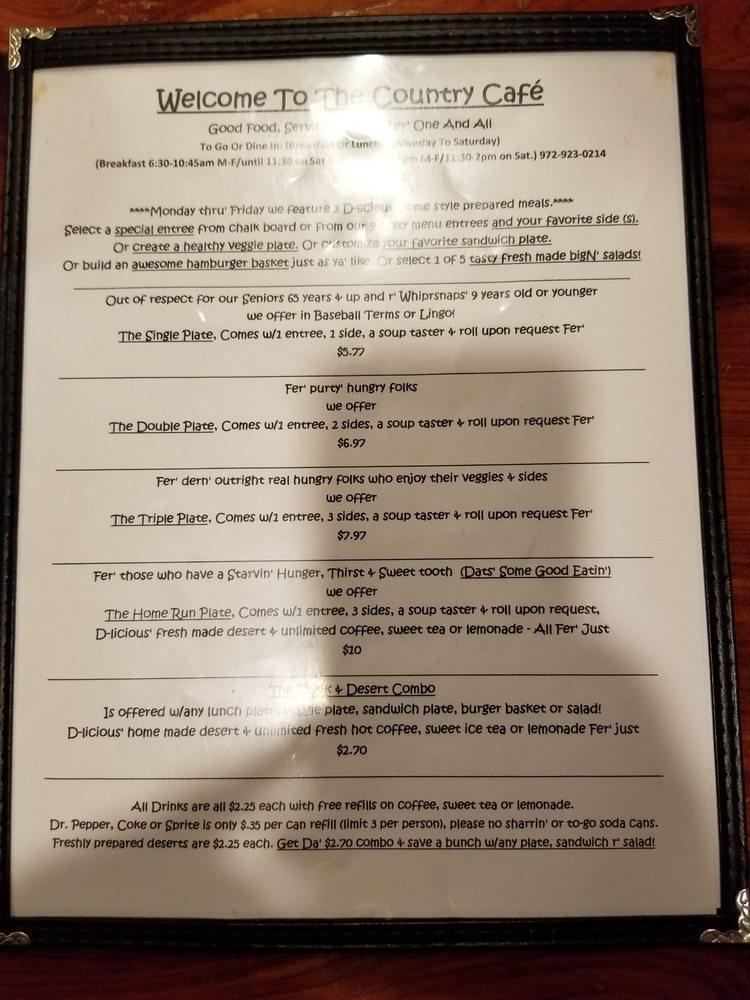 Menu at Country Cafe, Waxahachie, 217 US-77