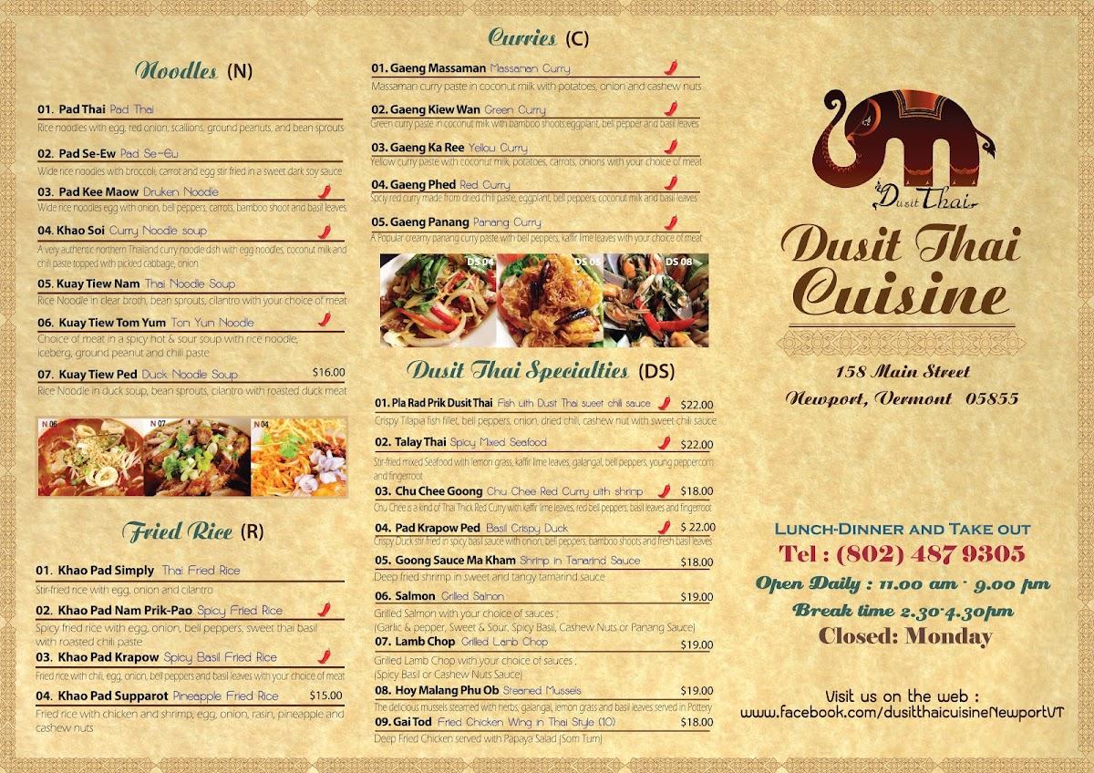 Menu at Dusit Thai Cuisine restaurant, Newport