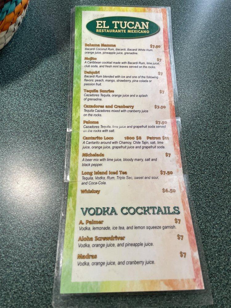 Carta de El Tucan Mexican Restaurant, Spring Lake