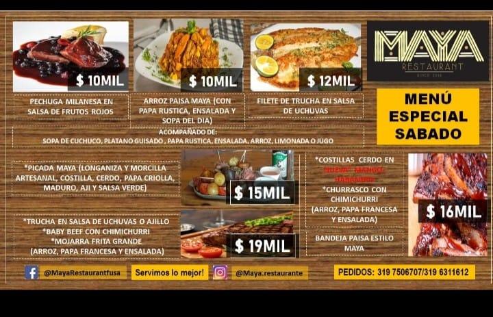 Carta de MAYA Restaurant, Fusagasugá