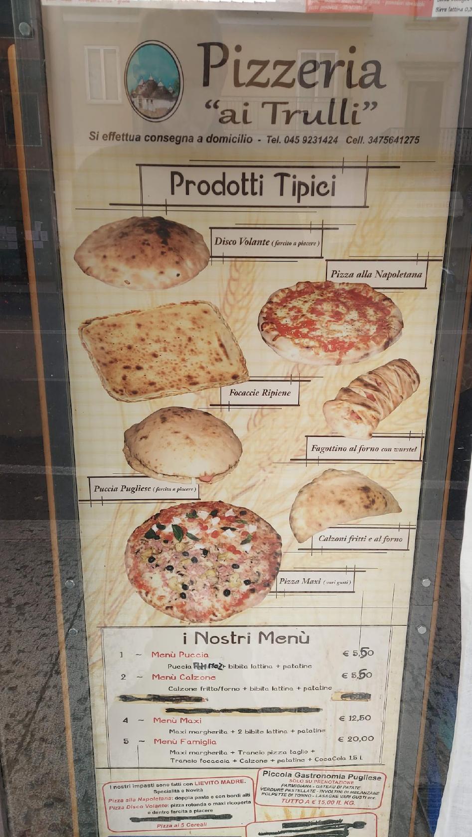Carta de Pizzeria Ai Trulli, Verona