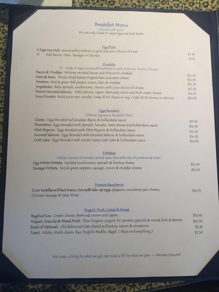 Menu at Pelican cafe, Lake Park