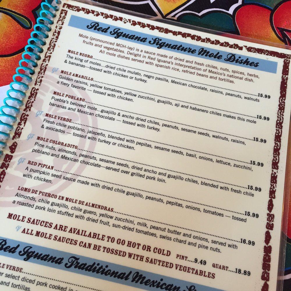Menu at Red Iguana restaurant, Salt Lake City, 736 W North Temple St