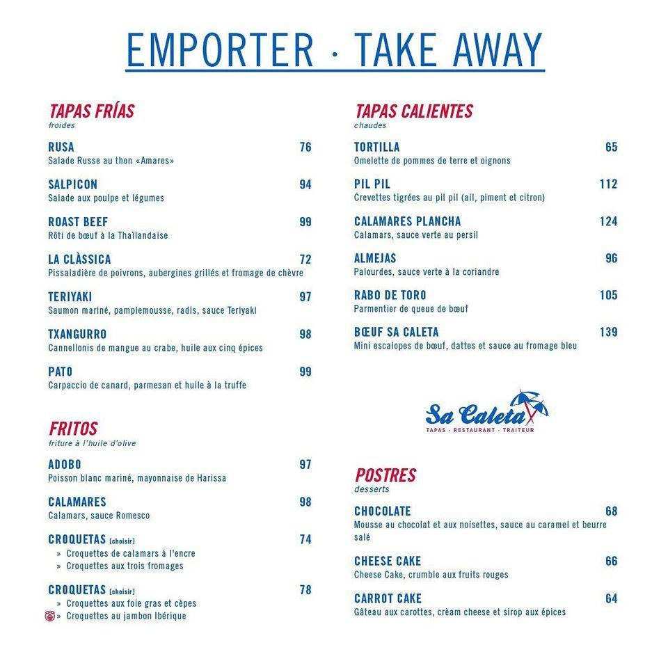 Menu at Sa Caleta restaurant, Rabat