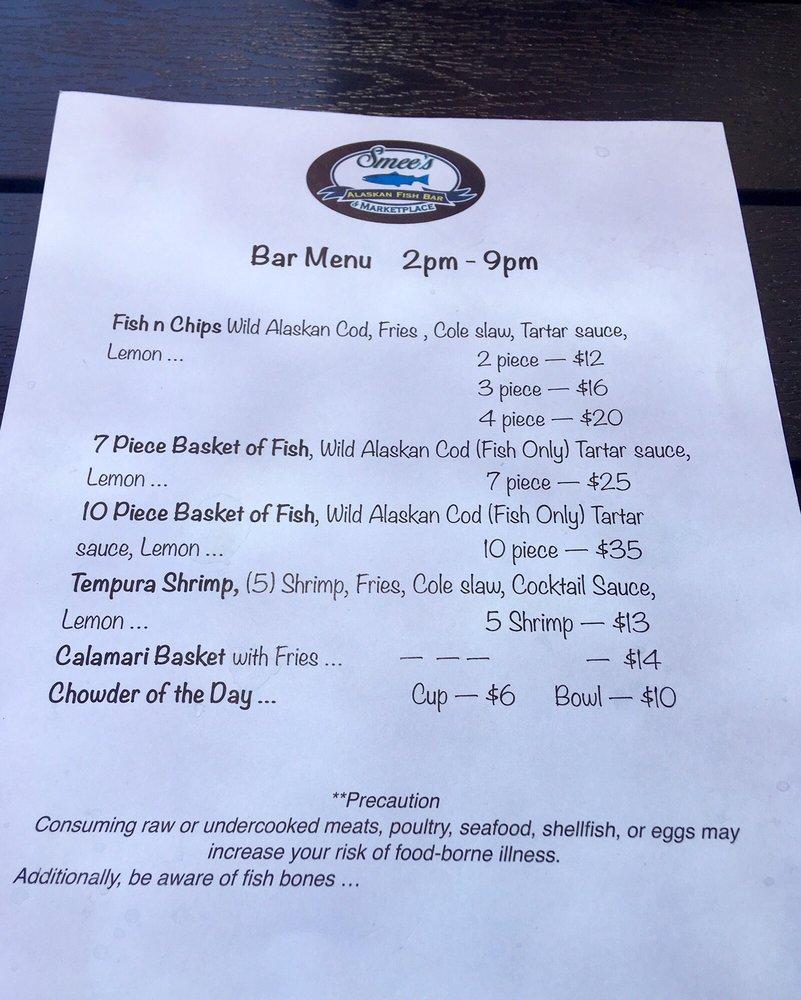 Menu at Smee's Alaskan Fish Bar & Market Place, Reno, 50 N Sierra St