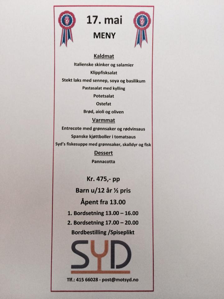 Carta del pub y bar Syd Cocktails & Vin, Molde