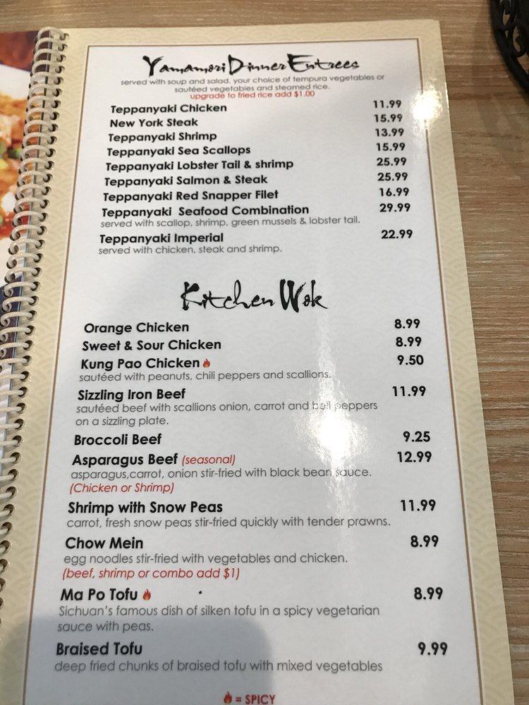 Menu at Yamamori Japanese Restaurant, Dinuba