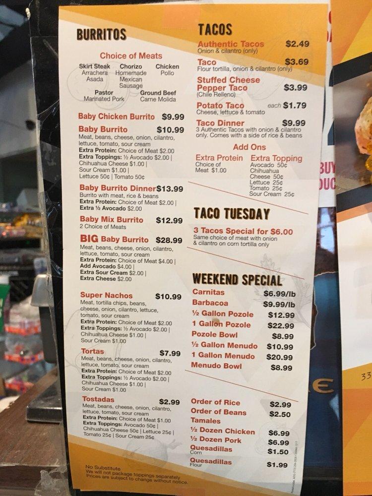 Menu at Martinez Supermarket restaurant, Chicago