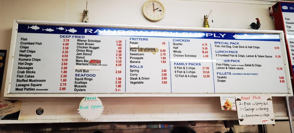 Menu at Rainbow Fish Supply restaurant, Wellington