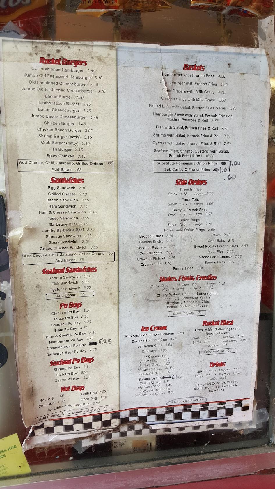 Menu at Rocket Drive Inn restaurant, Jennings