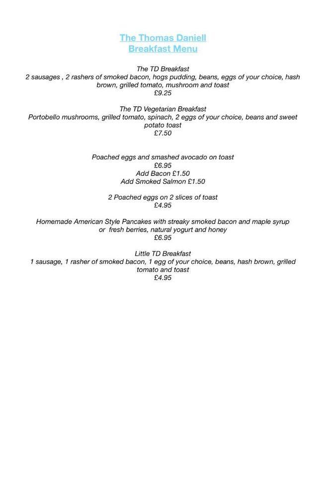 Menu at The Thomas Daniell pub & bar, Truro