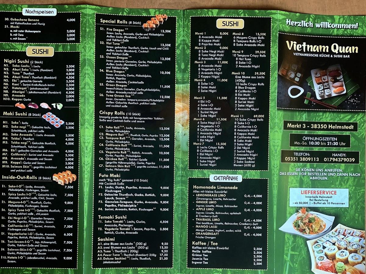 Menu at Vietnam Quan restaurant, Helmstedt