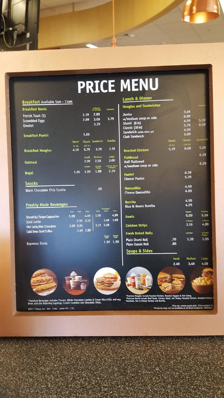 Menu at Wawa cafe, Fort Washington, Virginia Dr