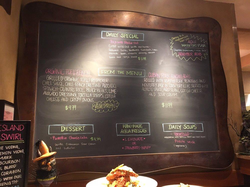 Menu at Aqui Cupertino restaurant, Cupertino