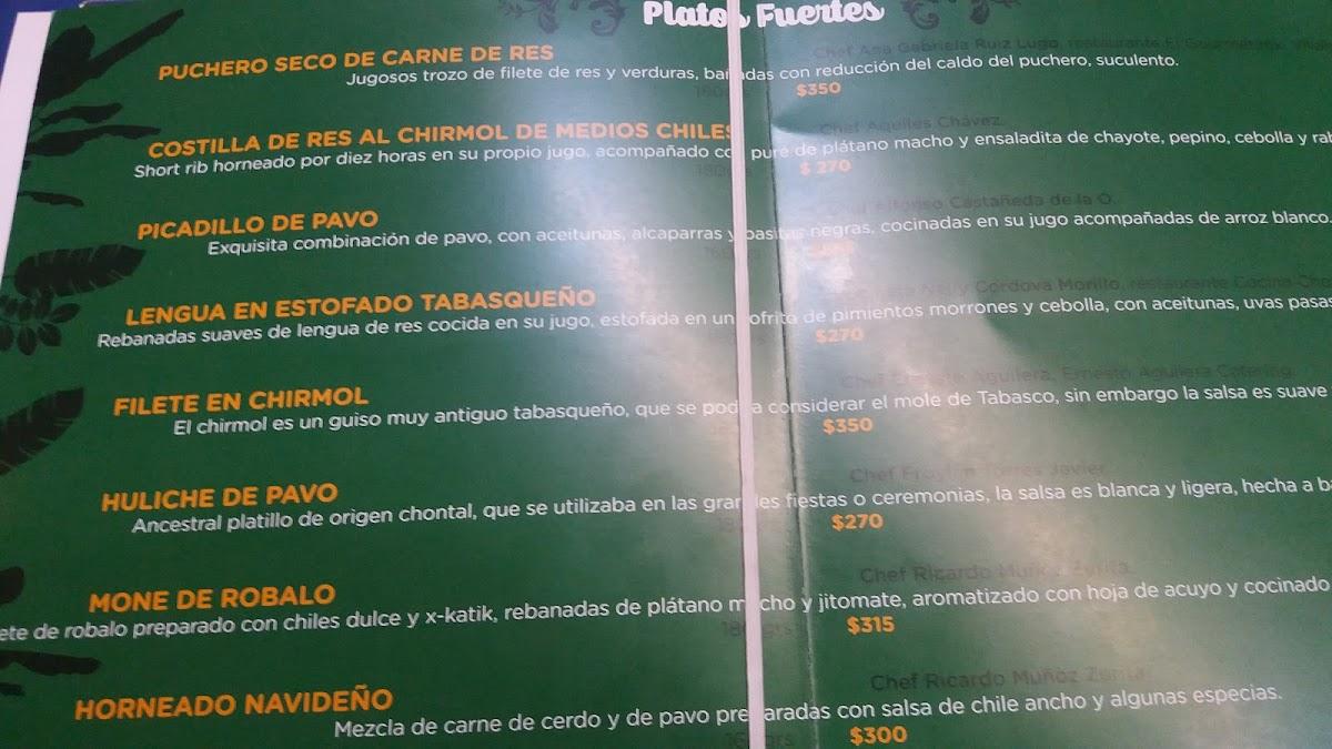 Carta del restaurante Azul Histórico, Ciudad del México