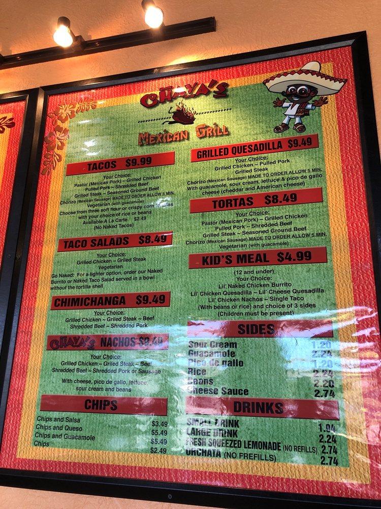 Menu at Chavas restaurant, Muncie