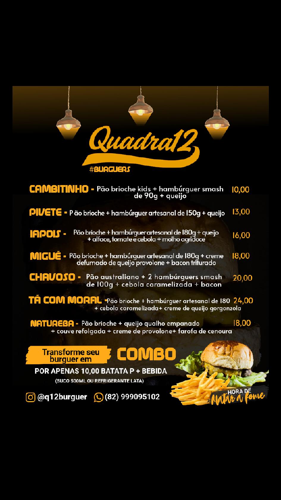 Menu at Hamburgueria quadra 12 restaurant, Maceió