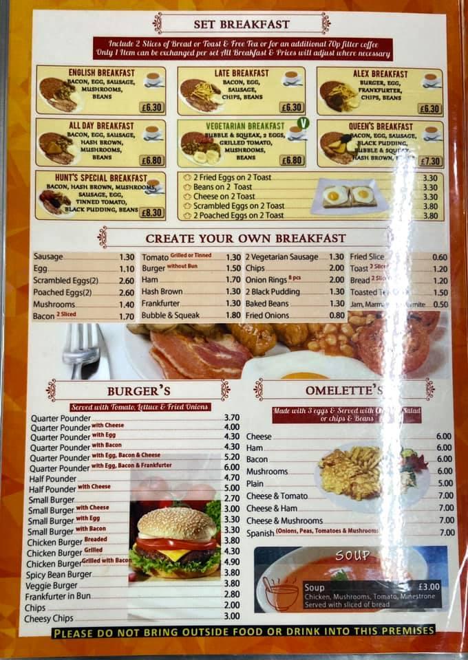 Menu at Hunt's Cafe, Chessington, chessington Business Centre
